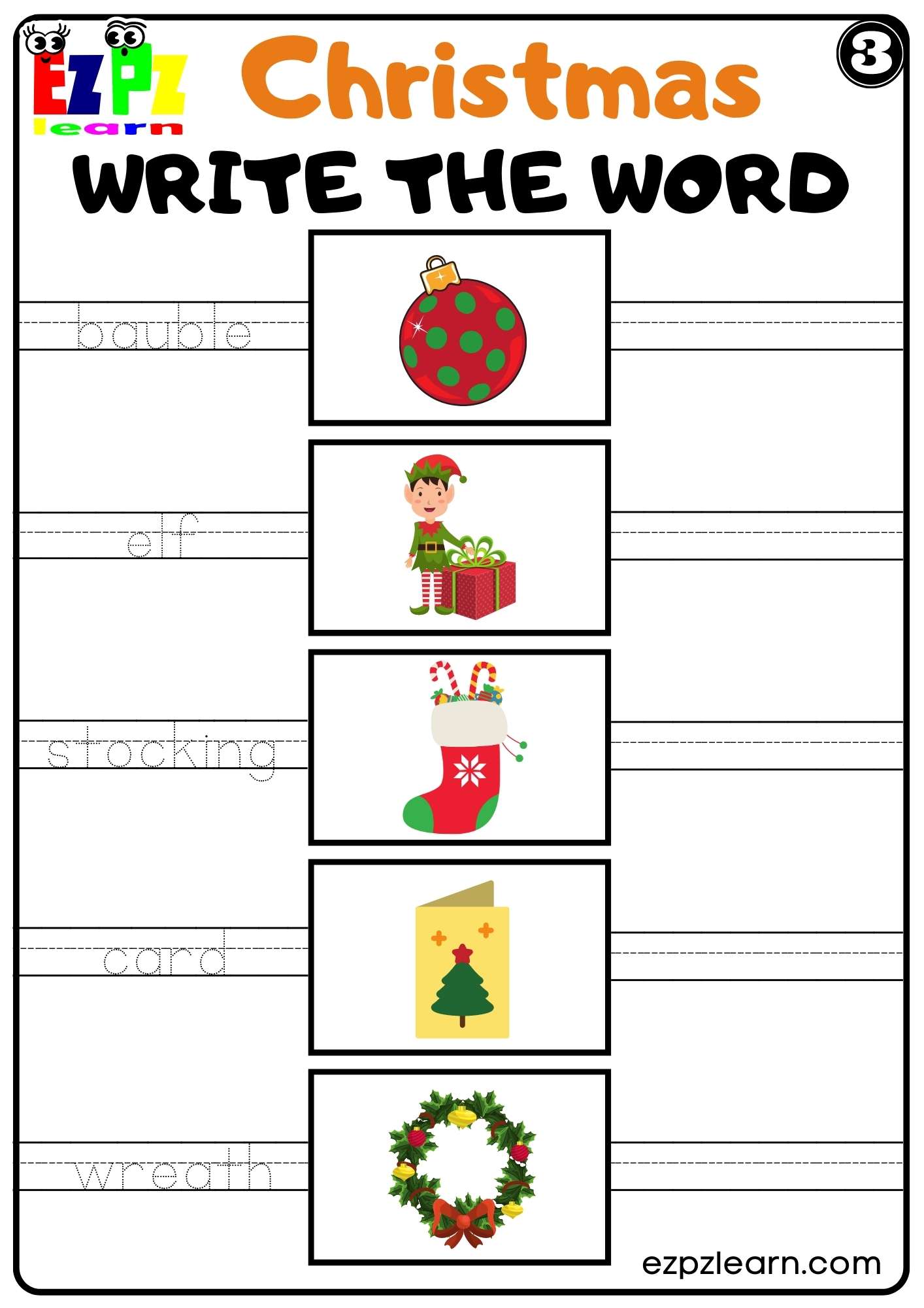Christmas Holiday Write the Word Worksheet For K5 Kids and ESL Free PDF Download Set 3 ...